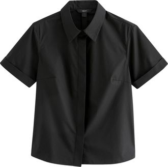 Next Damen Standard Kurz&auml;rmeliges Hemd mit Kragen Schwarz 48