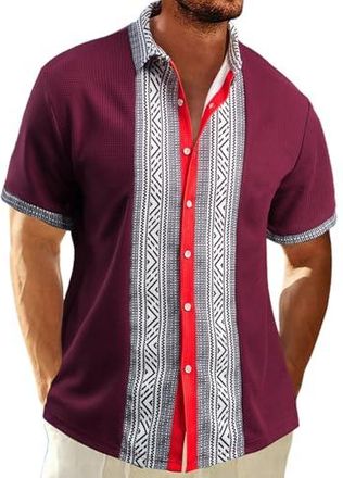 Generic Chemise Hawaienne Homme Chemises &agrave; Manches Courtes Bouton d&eacute;contract&eacute;es Fleurs Imprim&eacute;e d&eacute;t&eacute; en Lin de Plage Chemise Hommes