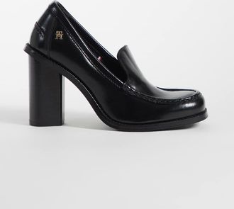 Tommy Hilfiger Premium-Leder-Loafer mit Absatz in Schwarz