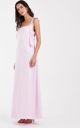 Vero Moda Robe longue en satin &agrave; col b&eacute;nitier et d&eacute;tails volant&eacute;s drap&eacute;s - Rose tutu