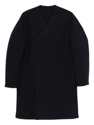 Macron Karl collarless double-breasted coat - Bleu
