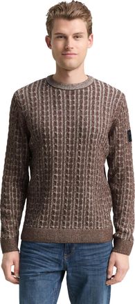 Tom Tailor Herren 1049475 Strickpullover mit Zopfmuster, 39368-Brown Offwhite Plated, L