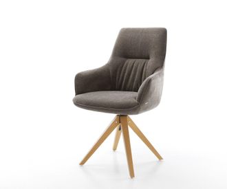 DELIFE Drehstuhl Zelia-Flex mit Armlehnen Strukturstoff Soft Taupe Holzgestell kantig Natur 180&deg; drehbar Taschenfederkern, Esszimmerst&uuml;hle