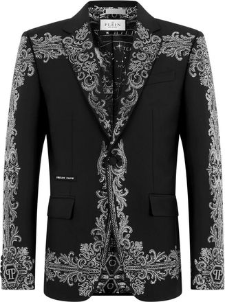 Philipp Plein Homme, Vestes, Noir, Taille: 3XL Baroque Skull Strass Blazer