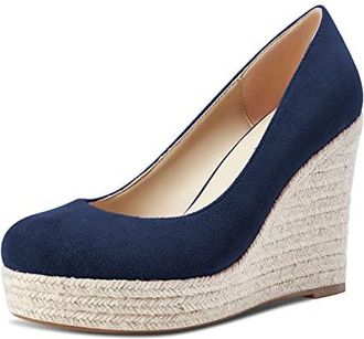 Castamere Femmes Plate-Forme Haut High Talon Heel Rond Bout Escarpins Slip-on Mariage Bureau Classique Chaussures 10 CM Heels Bleu Marin Suède 41 EU