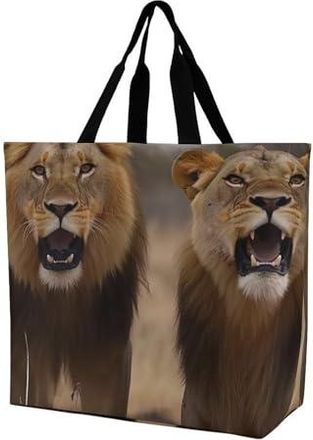 Generic Deux Lions En Col&egrave;re Sac Courses Pliable Sacs D&eacute;contract&eacute; Sac A Main Femme Pour Travail Shopping Quotidienne