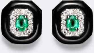 Nikos Koulis Ohrringe Oui aus 18kt Wei&szlig;gold mit Diamanten und Smaragden