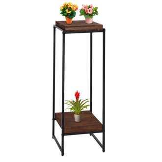 Mendler Blumentisch HWC-K71, Blumenregal Beistelltisch Pflanzregal, MVG-Zertifiziert MDF Metall - Dunkelbraun, 101cm