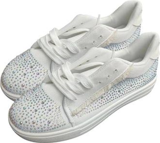 Generic Chaussures dété décontractées pour femme - Chaussures plates à strass - Chaussures plates décontractées à lacets en toile - Chaussures de sport légère