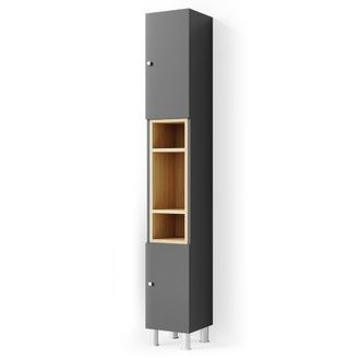 Vicco Badschrank Anthrazit Aquis 30x190x30 cm - W&auml;scheschrank, Kombination aus offenen F&auml;chern und T&uuml;ren f&uuml;r Flexible Nutzung