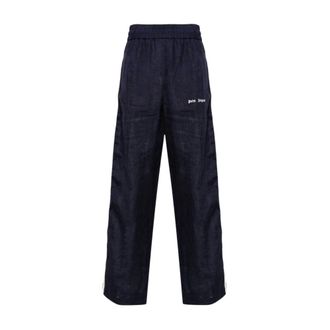 Palm Angels Homme, Pantalons, Bleu, Taille: M Pantalon de Piste en Lin &agrave; Logo Classique Bleu Marine