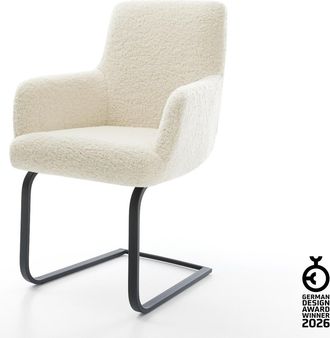 DELIFE Freischwinger Heira-Flex mit Armlehnen Teddystoff Beige Freischwinger flach Schwarz Taschenfederkern, Esszimmerst&uuml;hle