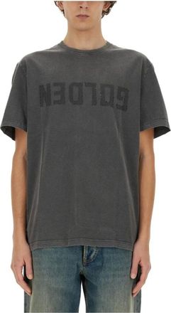 Golden Goose T-shirt en coton &agrave; col rond avec logo - Homme - Tops - Gris - Taille: M