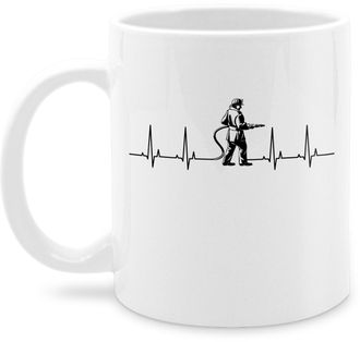 Shirtracer Tasse Tassen 325ml - Herzschlag Feuerwehrmann I Feuerwehr Geschenke f&uuml;r Feuerwehrm&auml;nner EKG Herzlinie Weihnachtsgeschenke Freiwillige Feuerwehr I Juge