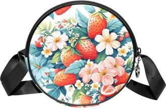 Generic Sac &agrave; bandouli&egrave;re rond pour femme, motif fruits d&eacute;t&eacute; color&eacute;s, petit sac &agrave; bandouli&egrave;re avec fermeture &eacute;clair, bretelles r&eacute;glables, sac &agrave; main rond d&eacute;co