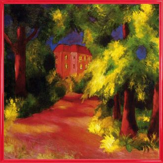 1art1 August Macke Poster Kunstdruck Bild und Kunststoff-Rahmen - Rotes Haus Im Park, 1914 (40 x 40cm)