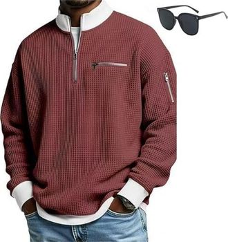 Generic Sweat d&eacute;contract&eacute; &agrave; fermeture &eacute;clair contrast&eacute;e pour homme, d&eacute;contract&eacute; et simple gaufr&eacute; pour homme, Rouge, 3XL