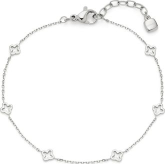 Leonardo Armband Ciao Janna - feine Arm-Kette aus silberfarbenem Edelstahl - Spiegel-Ankerkettchen mit stilisierten Kleeblatt-Ornamenten - 17,5-19,5 cm Länge -