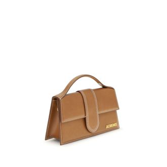 Jacquemus Womens Structured Calf Leather Top Handle Bag Brown Bos