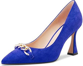 Castamere Femmes Bloc Chunky Haut High Talon Heel Pointu Bout Slip-on Escarpins Dress Cute 8.5 CM Heels Bleu Royal 40 EU