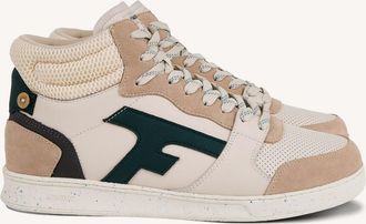 Faguo Baskets montantes cuir cr&egrave;me et vert
