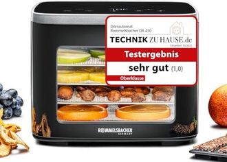 Rommelsbacher D&ouml;rrautomat DA 450, D&ouml;rrfl&auml;che 0,2 m&sup2;, inkl. 5 Edelstahl-D&ouml;rrtabletts, 1 D&ouml;rrgitter, 1 D&ouml;rrunterlage, 2 M&uuml;sliformen, LCD-Display, 99 Std. Timer, Tempe