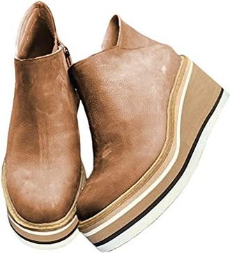 Minetom Bottes Classiques Femme Bottines Compensé Bottes Courtes dhiver Et dautomne Fermeture Éclair Bottine B Kaki 39 EU