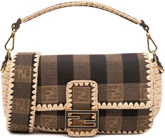Fendi Hobo Bags - Pequin Gingham Canvas And Raffia Baguette Satchel - Gr. unisize - in Braun - für Damen