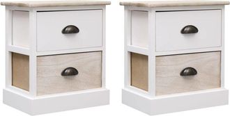 vidaXL 2 pcs Tables de chevet Blanc et naturel 38x28x45 cm Paulownia Vidaxl