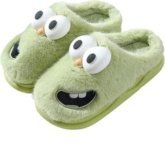 Generic Pantoufles amusantes pour femme - Semelle &eacute;paisse antid&eacute;rapante - Confortable - Grand oeil - Langue - Grand orteil - Imprim&eacute; dents, Vert 2, 36.5 EU