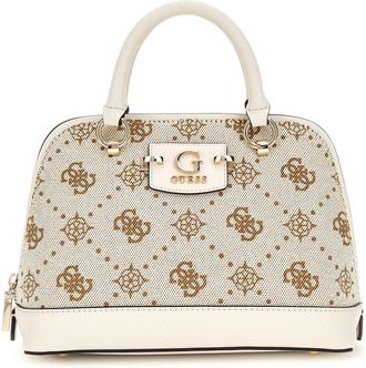 Guess Neda Dome Satchel Bag Cream White Logo