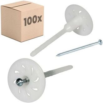 Protektor D&auml;mmstoff-Schraubd&uuml;bel f&uuml;r Fassadend&auml;mmung mit verzinkter Stahlschraube - 12cm, 100 St&uuml;ck, Wei&szlig;
