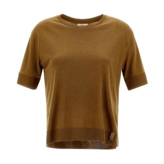 Herno Glam Knit-Effekt Baumwoll-T-Shirt - - Tops - Damen - Braun - S