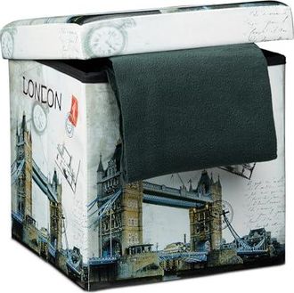 Relaxdays Faltbarer Sitzhocker 38 cm stabiler Sitzwürfel mit trendigen Motiven als praktische Fußablage als Sitzwürfel mit bedrucktem Kunstleder als Aufbewahrun