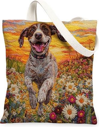 Generic Sac fourre-tout en toile motif chien doberman printanier 33 x 38,1 cm, style tricot, sac d&eacute;picerie r&eacute;utilisable pour femme, sac d&eacute;picerie amusant pour