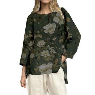 Generic Chemisier Femmes Coton Lin Grande Taille D&eacute;contract&eacute; Chemisiers Et Blouses D&eacute;t&eacute; Manches Longues Col en V Ample Haut L&eacute;g&egrave;re Comfy Tuniques Mode Coton E