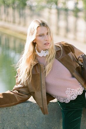 Gerard Darel Pull ample en laine et dentelle - RIVIERA - Bois de rose