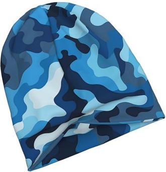 Generic Casquette De Crâne À Revers Motif Camouflage Bleu Bonnet Thermo Extensible Unisexe Bonnet Tricoté pour Conduite Course À Pied Shopping