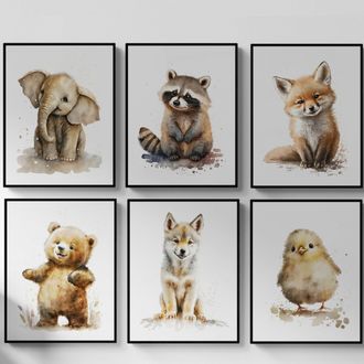 Generic MJ-Graphics - Poster Set s&uuml;&szlig;e Tiere f&uuml;r Kinderzimmer & Babyzimmer 6 Wandbilder Din A3 extra dicke Posterpapier Wanddeko ohne Bilderrahmen