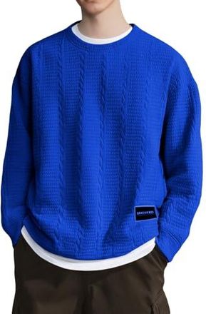 Generic Sweat-shirt uni l&eacute;ger pour homme 2026 surdimensionn&eacute; pour homme, pull doux &agrave; col ras du cou, l&eacute;ger et extensible, haut d&eacute;contract&eacute; pour toutes les ten