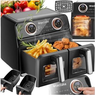 TecTake Friteuse sans huile XXL Double 8L Air fryer 4en1 Friteuse à air chaud Professionnelle 7 Programmes Écran tactile Appareil de cuisine 2 Panier de fritu