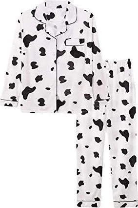Minetom Ensembles de Pyjama Femme 2 Pièces Bouton Vêtements de Nuit Manches Longues Col V Chemise et Pantalon Style H 34