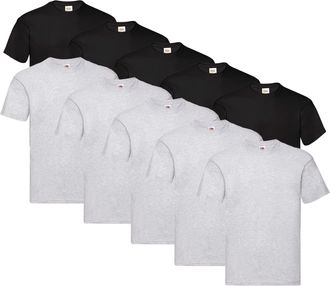 Fruit Of The Loom Herren Original T. T-Shirt (10er Pack), Farbe:5X Schwarz + 5X Grau + 1 HL Kauf Notizblock, Gr&ouml;&szlig;e:XXL
