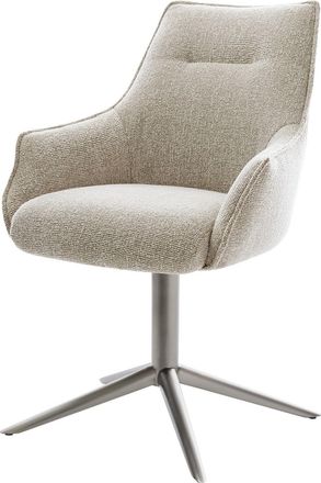 DELIFE Esszimmerstuhl Alja-Flex mit Armlehnen Fu&szlig;kreuz Graphit Webstoff Soft Beige 360&deg; drehbar Wippfunktion Taschenfederkern