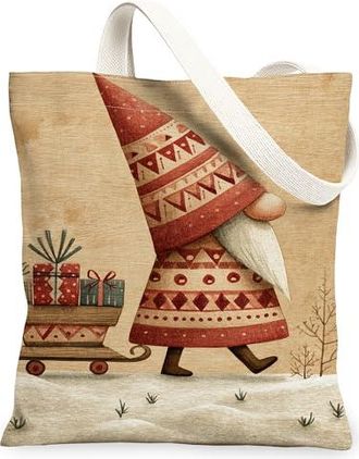 Generic Sacs fourre-tout en toile motif P&egrave;re No&euml;l r&eacute;utilisables, sacs d&eacute;picerie en lin dhiver, l&eacute;gers et lavables avec bandouli&egrave;re pour voyage, pique-nique, 3