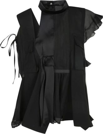 sacai Femme, Blouses et Chemises, Noir, Taille: 42 FR Blouse &agrave; Volants