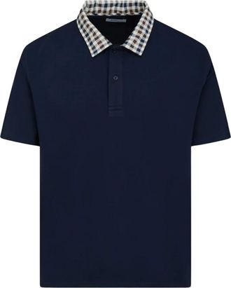 Aquascutum Homme, Tops, Bleu, Taille: XL Club Check Collar Polo