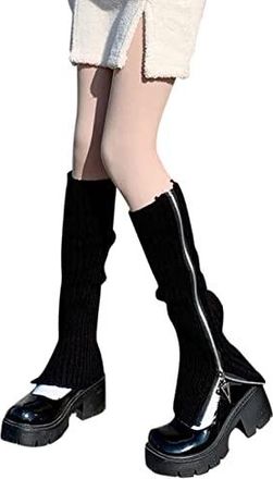 Generic Jambières thermiques en fourrure pour femme, cadeau dhiver pour femme, gothique, punk, côtelé, fermeture éclair latérale, couleur unie, couvre-pied po