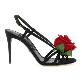 Dolce & Gabbana Sandale en satin avec fleur - Femme - Chaussures - Noir - Taille: 41 EU