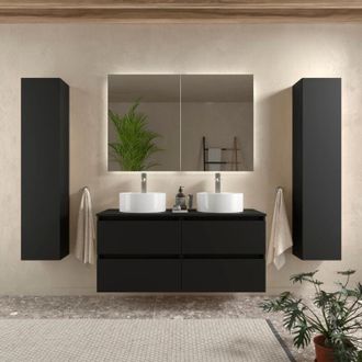 Cygnus Bath Meuble salle de bain - 120 cm - Double vasques &agrave; poser - Noir mat - A suspendre - KARAIB